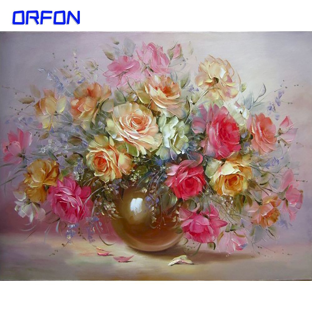 【ORFON】ภาพวาดสีน้ํามัน ตามตัวเลข รูปดอกไม้ สําหรับตกแต่งผนัง DIY | Shopee Thailand