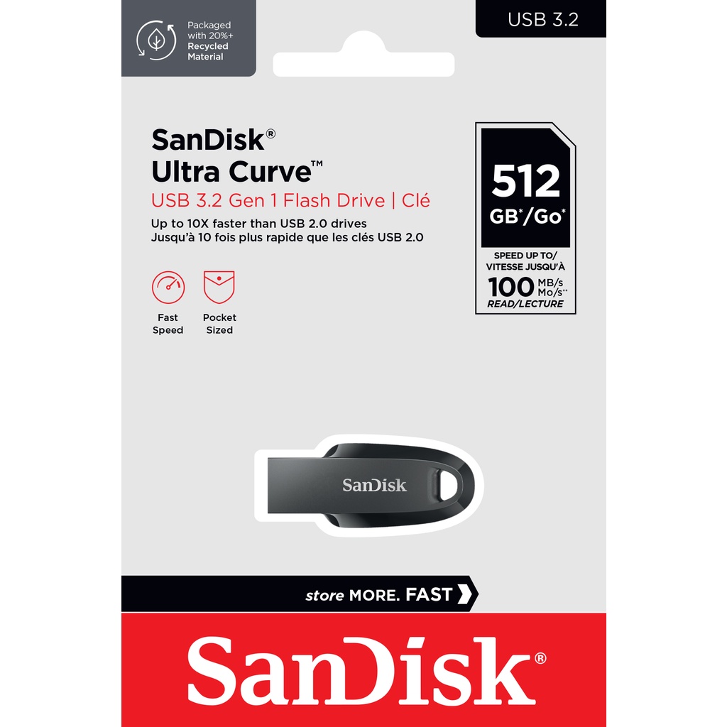 SanDisk Ultra Curve USB 3.2 Gen 1 Flash Drive, CZ550 512GB, USB3.0 ...