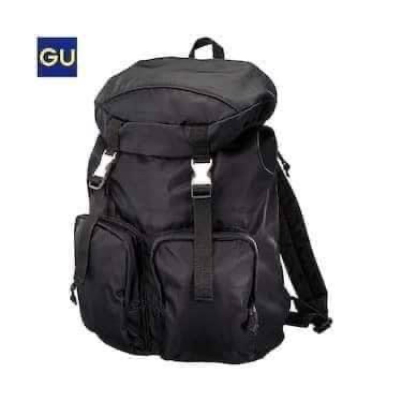 Backpack GU ขนาดสูง 20.5 กว้าง 15.5 ฐาน 6.5 นิ้ว สีกรม ช่องด้านในโล่ง ...