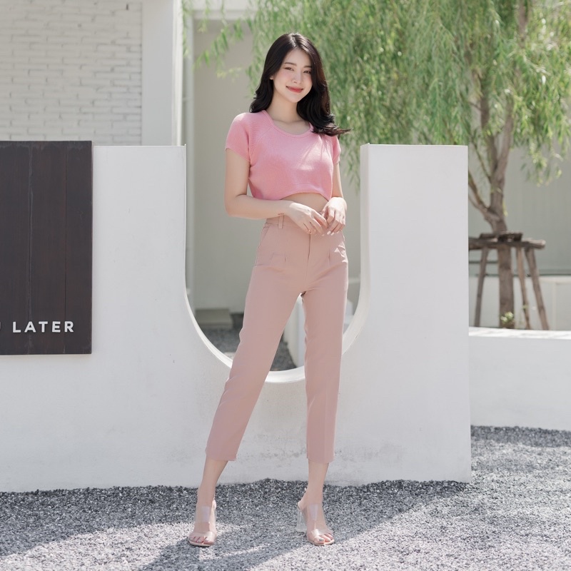 BB017 กางเกง Vintage pant กางเกง 8 ส่วน เอวสูง | Shopee Thailand