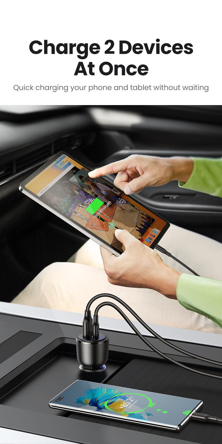Ugreen ที่ชาร์จในรถยนต์ แบบพอร์ตคู่ 63W 18W 36W PD QC สําหรับ Samsung PPS iPhone 14 Pro Max ...