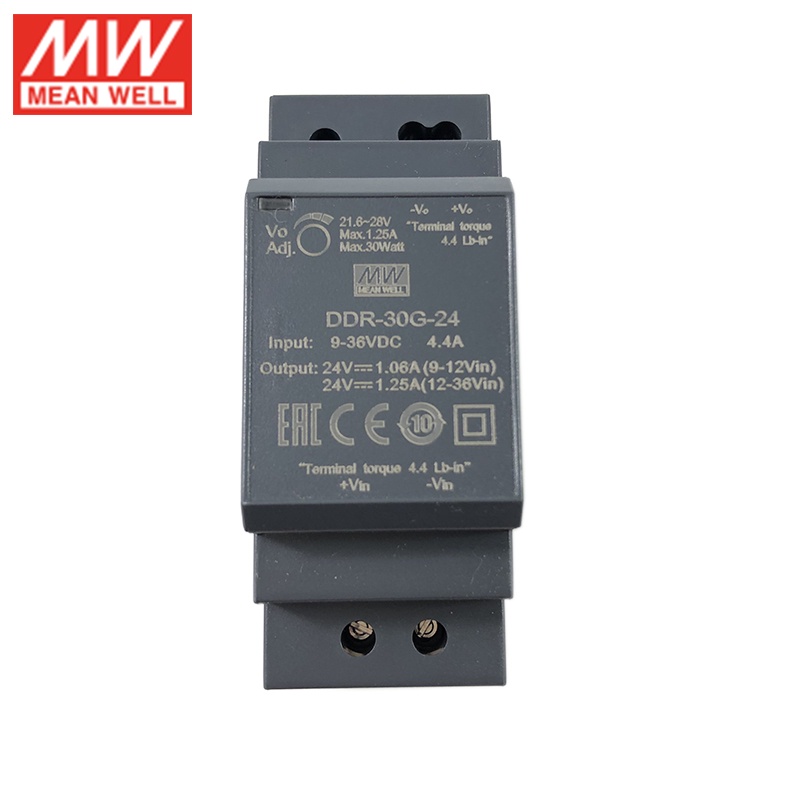 Mean WELL DDR-30G-24 30W DIN รางแปลง DC-DC อินพุต 9-36V DC เป็น 24V DC 1.25A 30W พาวเวอร์ซัพพลาย ...