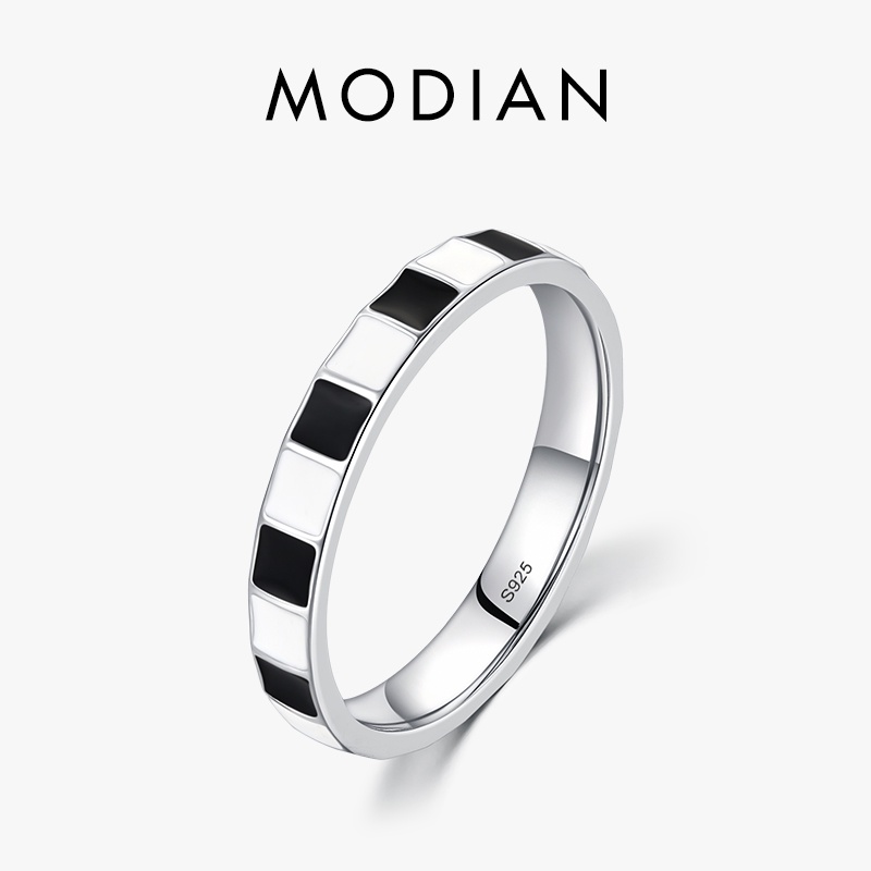 Modian แหวนเงินแท้ 925 เคลือบ สีดํา และสีขาว เครื่องประดับ สําหรับ ...
