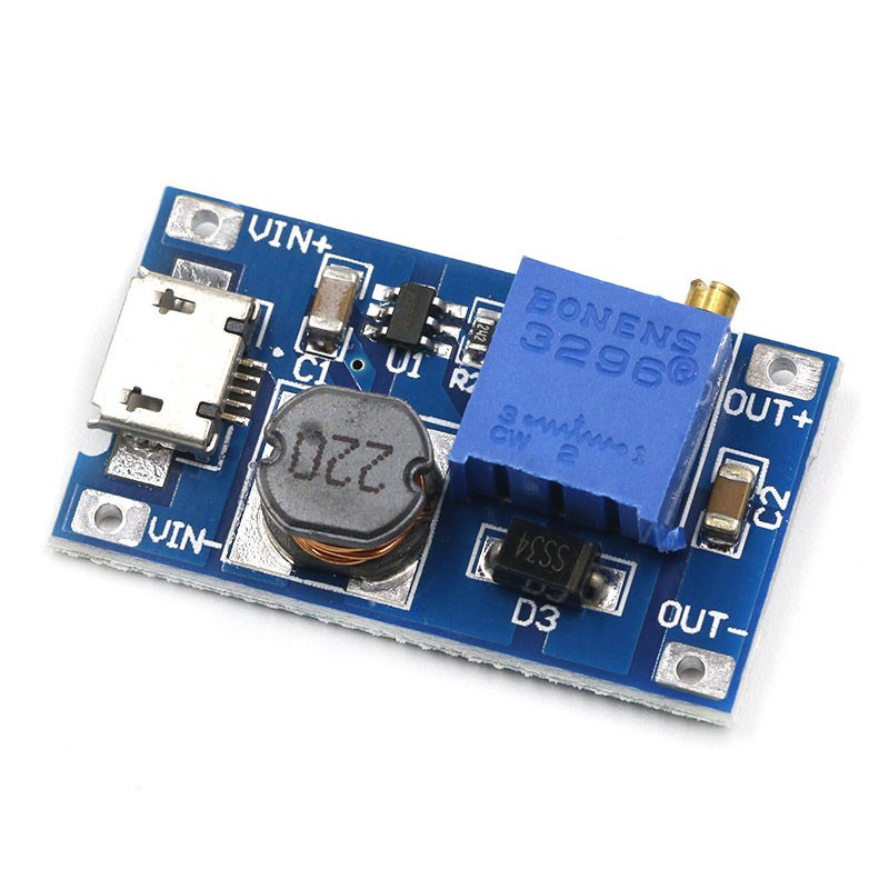 Mt3608 DC-DC โมดูลบูสท์ แบบปรับได้ 2A Boost Plate Step Up Module พร้อม MICRO USB 2V-24V to 5V 9V ...