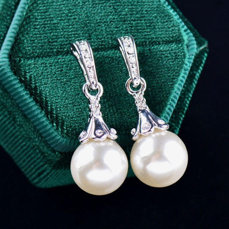 Sinleery ต่างหู ประดับมุก เพทาย สไตล์โบราณ หรูหรา สีเงิน และสีขาว เครื่องประดับแฟชั่นสตรี ES195 ...