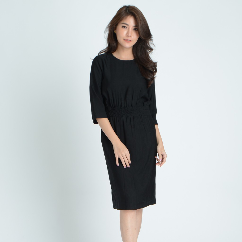 GSP DRESS เดรสจีเอสพี ชุดแซกยาวคลุมเข่า สีดำ (SL2ZBL) | Shopee Thailand