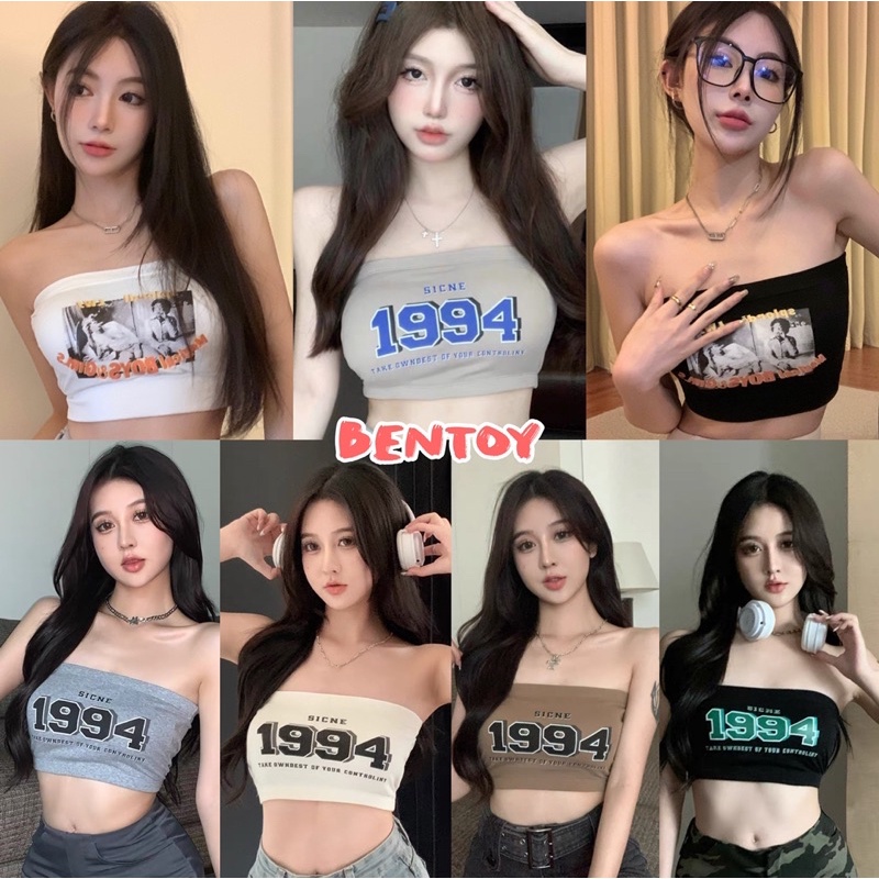 Bentoy(835/1994)เสื้อเกาะอกมีฟองน้ำในตัว ผ้ายืด ผ้านิ่ม ใส่สบาย ลายวินเทจ | Shopee Thailand