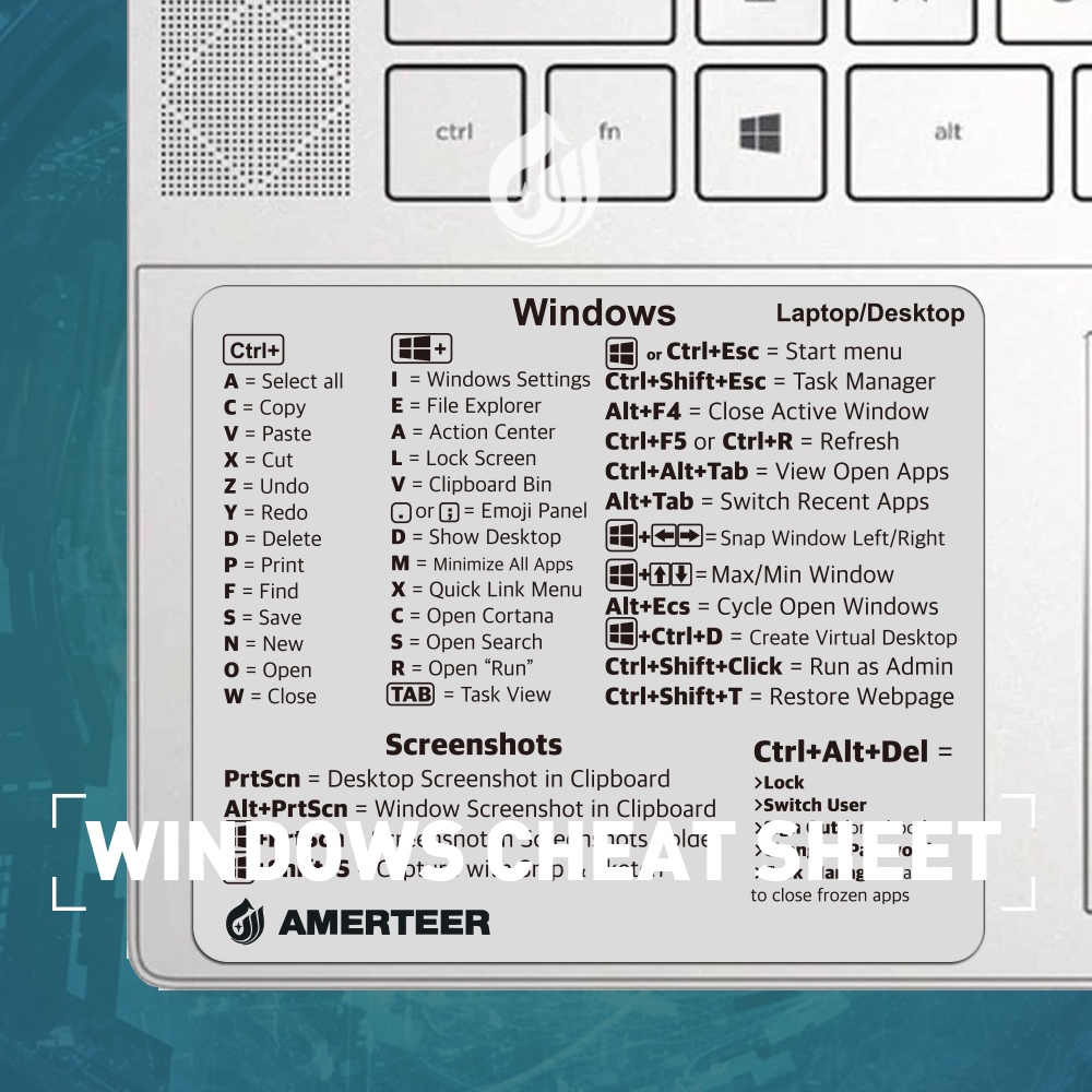 Amerteer Windows Keyboard Reference Shortcut Cheat Sheet Sticker Easy ...