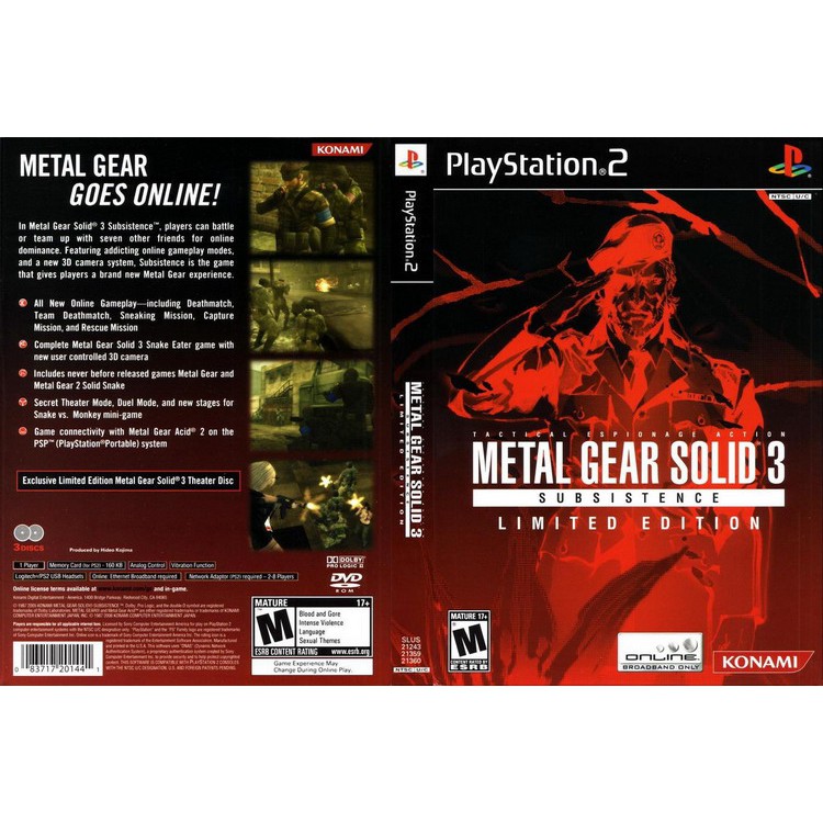 METAL GEAR SOLID 3 SUBSISTENCE LIMITED EDITION [PS2 US : DVD5 3 Discs ...