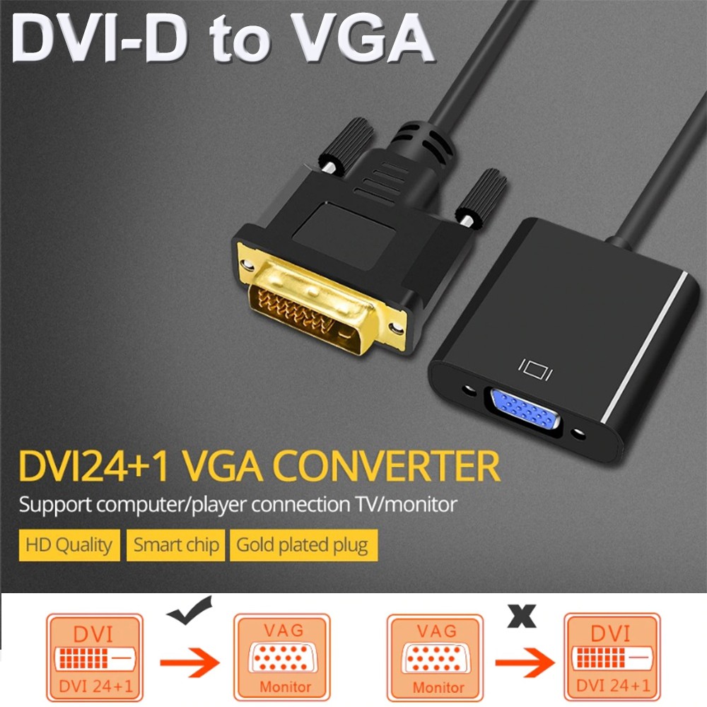 DVI-D to VGA Active Adapter Converter Cable 24+1 Pin Male to 15Pin Female Monitor Cable for PC ...