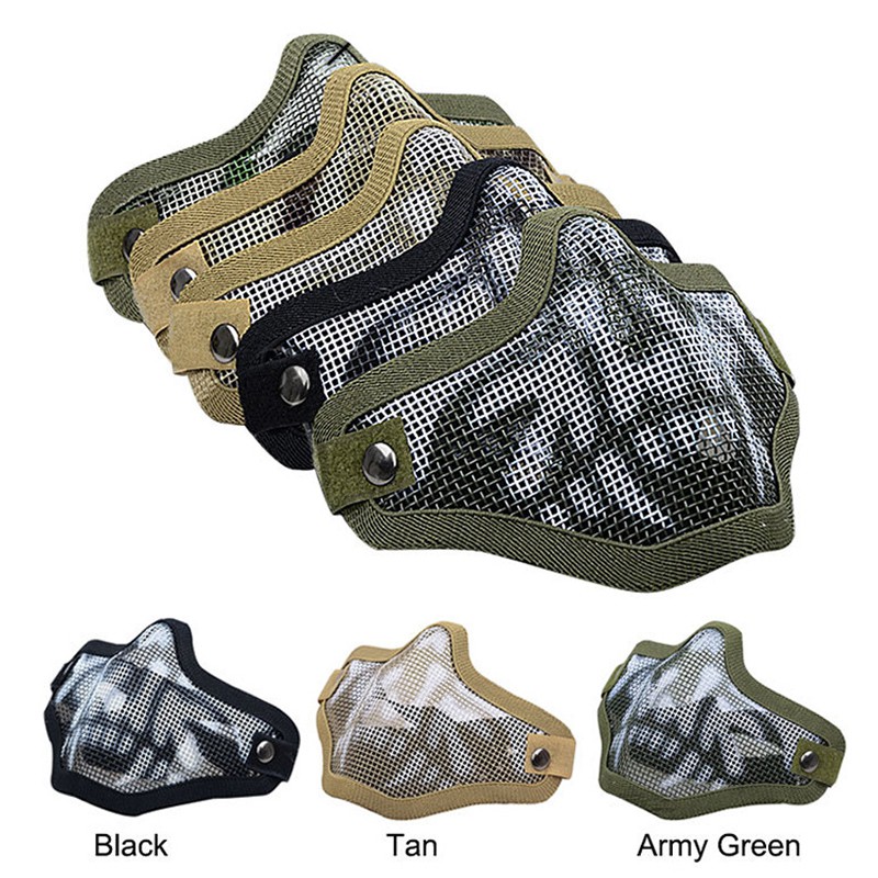 Men's Outdoor Tactical CS Field Mask Double Belt Half Face Skull ...