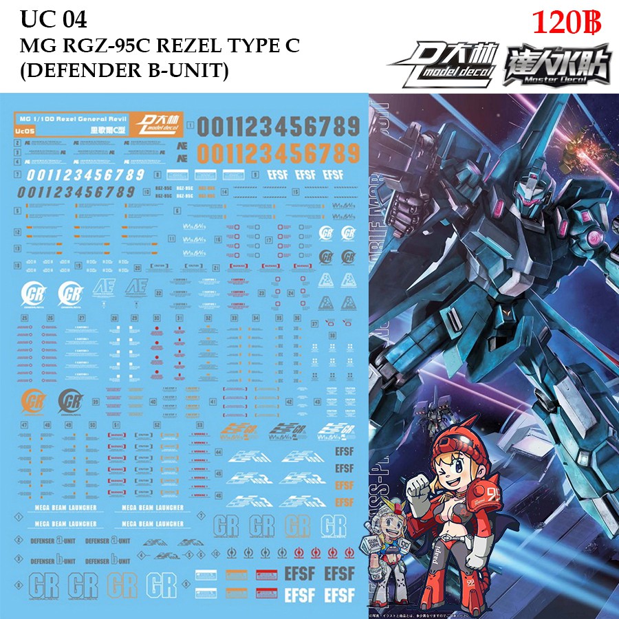 ดีคอลน้ำ [D.L. Darlin] UC05 RGZ-95C REZEL TYPE C (DEFENDER B-UNIT) MG 1 ...