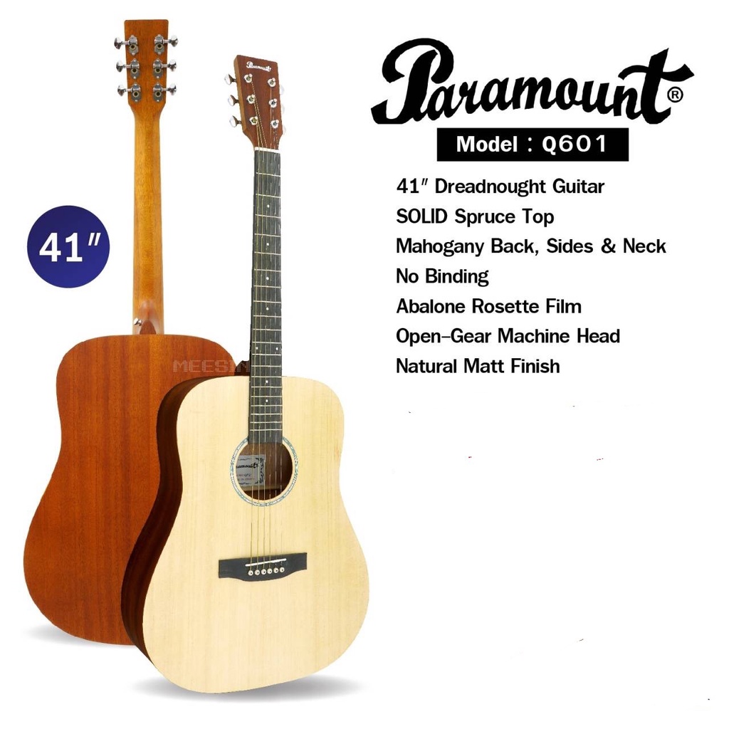 กีตาร์โปร่ง Paramount รุ่น Q601 ขนาด41 ไม้หน้าแท้สปูซ หลังและข้าง มะฮอกกะนี | Shopee Thailand