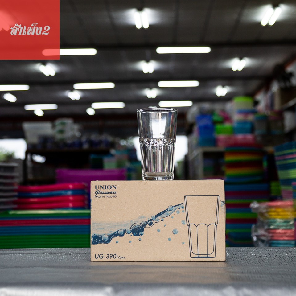 [ร้านสำเพ็ง2] UG-390 แก้วน้ำใสก้นเหลี่ยม เหล้า เบียร์ แพ็ค6ใบ Union ...