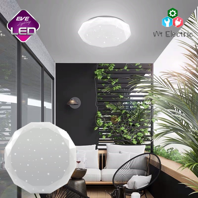 EVE LED Ceiling Lamp Sphere Diamond โคมไฟเพดาน พร้อมใช้งาน แบนเรียบ ลายเพชร 24W 36W Evelighting ...