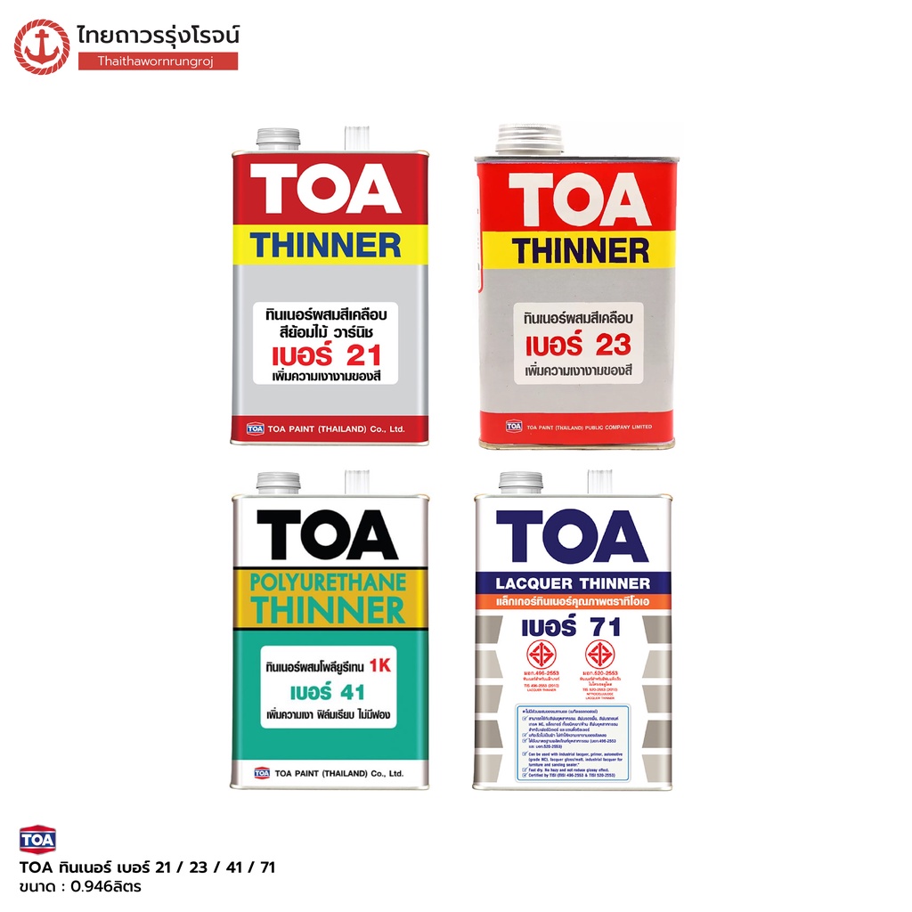 TOA ทินเนอร์เบอร์ 21 / 23 / 41 / 71 (1/4GL) ทีโอเอ |กระป๋อง| TTR Store | Shopee Thailand