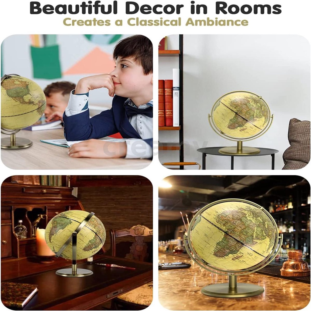 360° Rotating World Globe Swivel Stand Map Earth Geography School ...