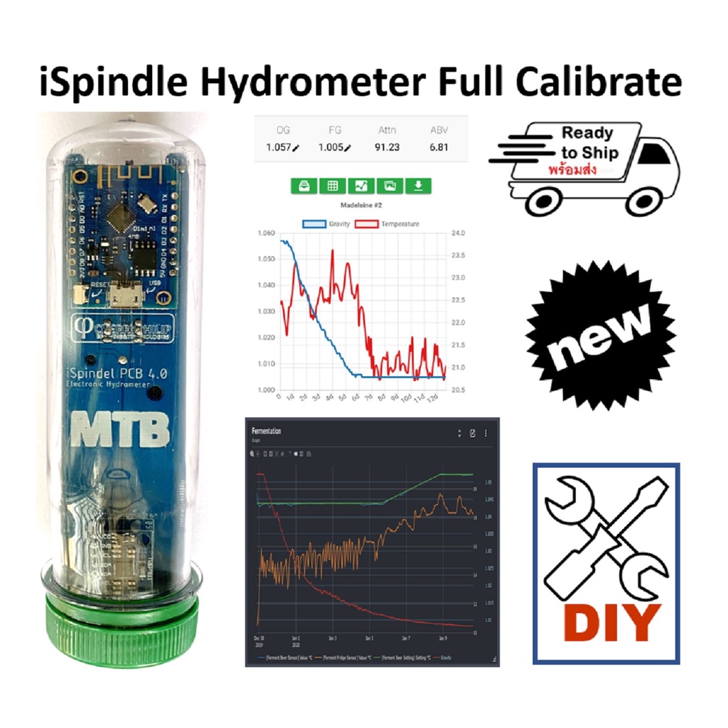 พร้อมส่ง!!iSpindel Hydrometer Full Calibate ไฮโดรมิเตอร์ พร้อมใช้งาน Gavity Detactor ปรับเทียบ ...