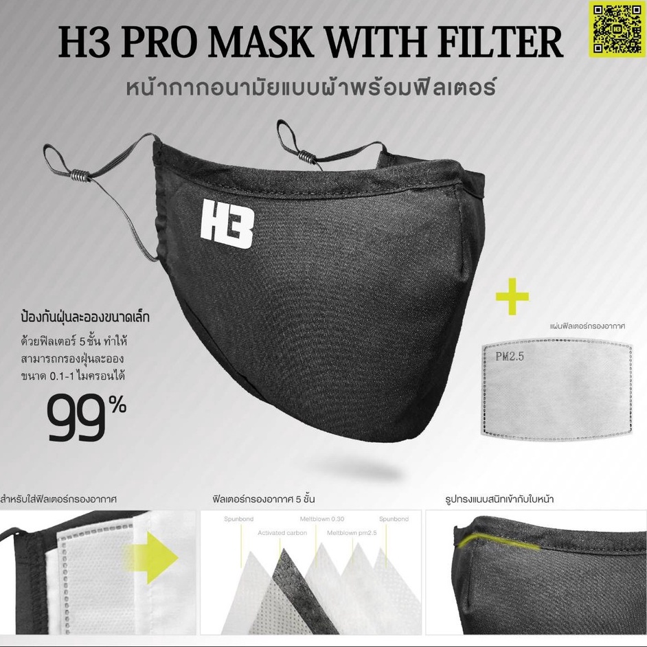 H3 PRO MASK แมสผ้า พร้อมแผ่นกรอง ลด 40% | Shopee Thailand