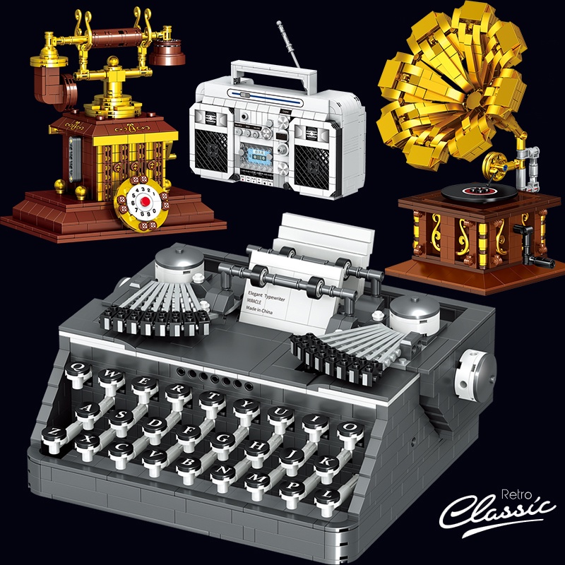 Lego Brick retro เครื่องพิมพ์ดีด MOC เครื่องพิมพ์ผู้ใหญ่ยาก phonograph ...