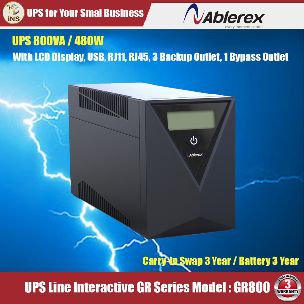 Ablerex-GR800 UPS (เครื่องสำรองไฟ) 800VA/480W, LED Display, with USB ...