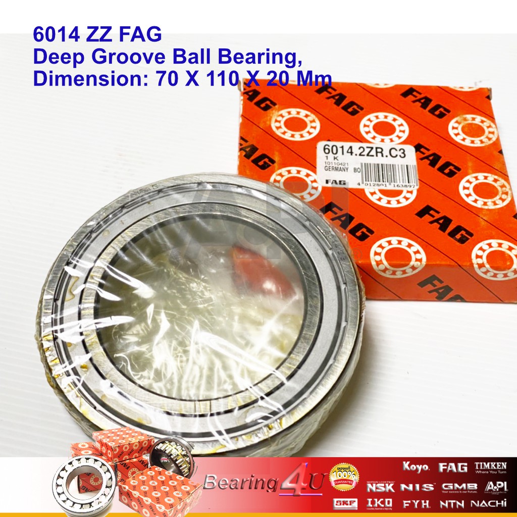 FAG 6014 ZZ ขนาด 70*110*20 มม. รอบจัด ของแท้ 100 % (เยอรมัน) 6014-ZZ ...