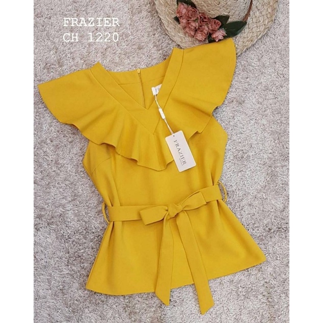 เสื้อคอวี ระบายแขนล้ำ Brand FRAZIER | Shopee Thailand