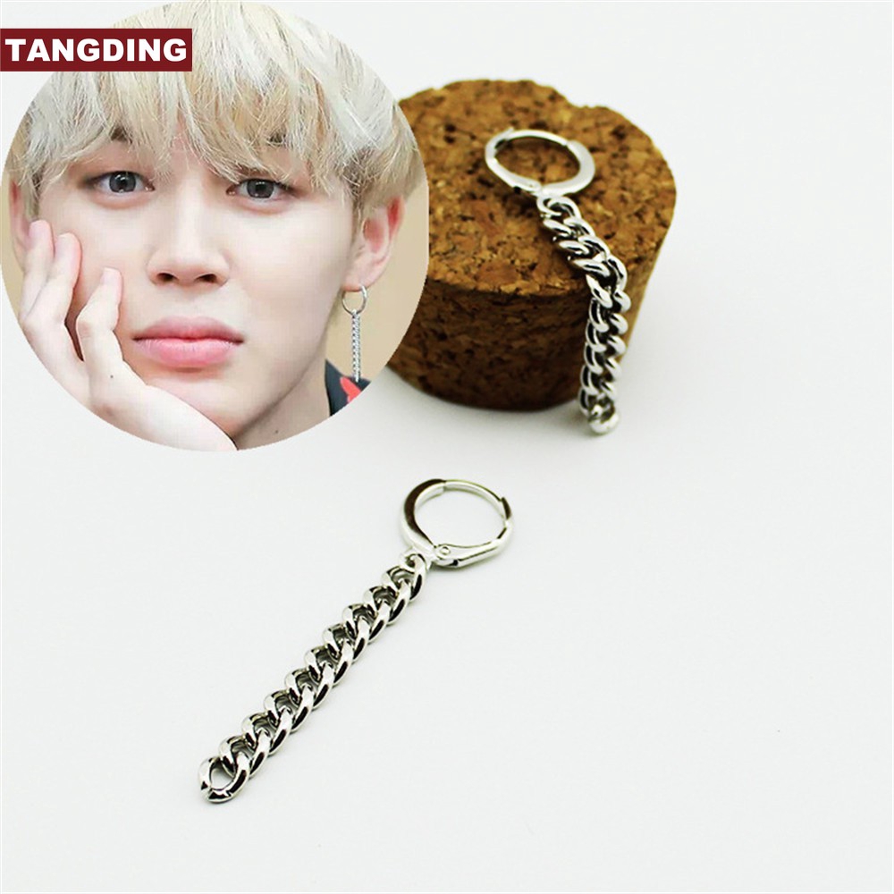 【COD Tangding】Silver Tassel BTS JIMIN Stud Earrings Kpop Korean Dangle ...