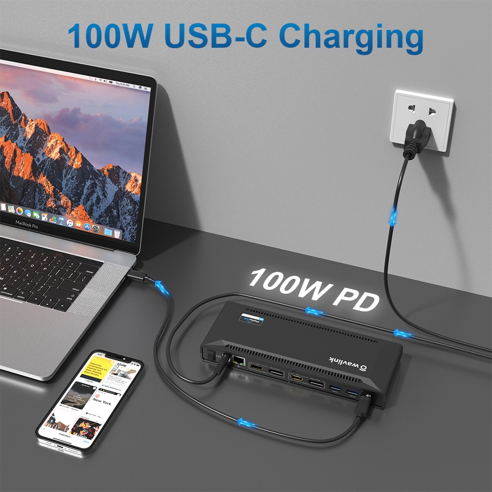 Wavlink แท่นชาร์จ USB 65W 100W สําหรับแล็ปท็อป 4K 5K Windows OS Ubuntu ...