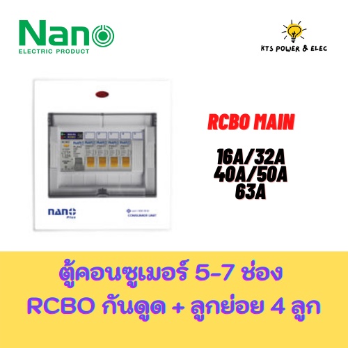 NANO PLUS ตู้คอนซูมเมอร์ยูนิตเมนกันดูด + 5ช่อง (ราคารวมเมน RCBO +ลูก ...
