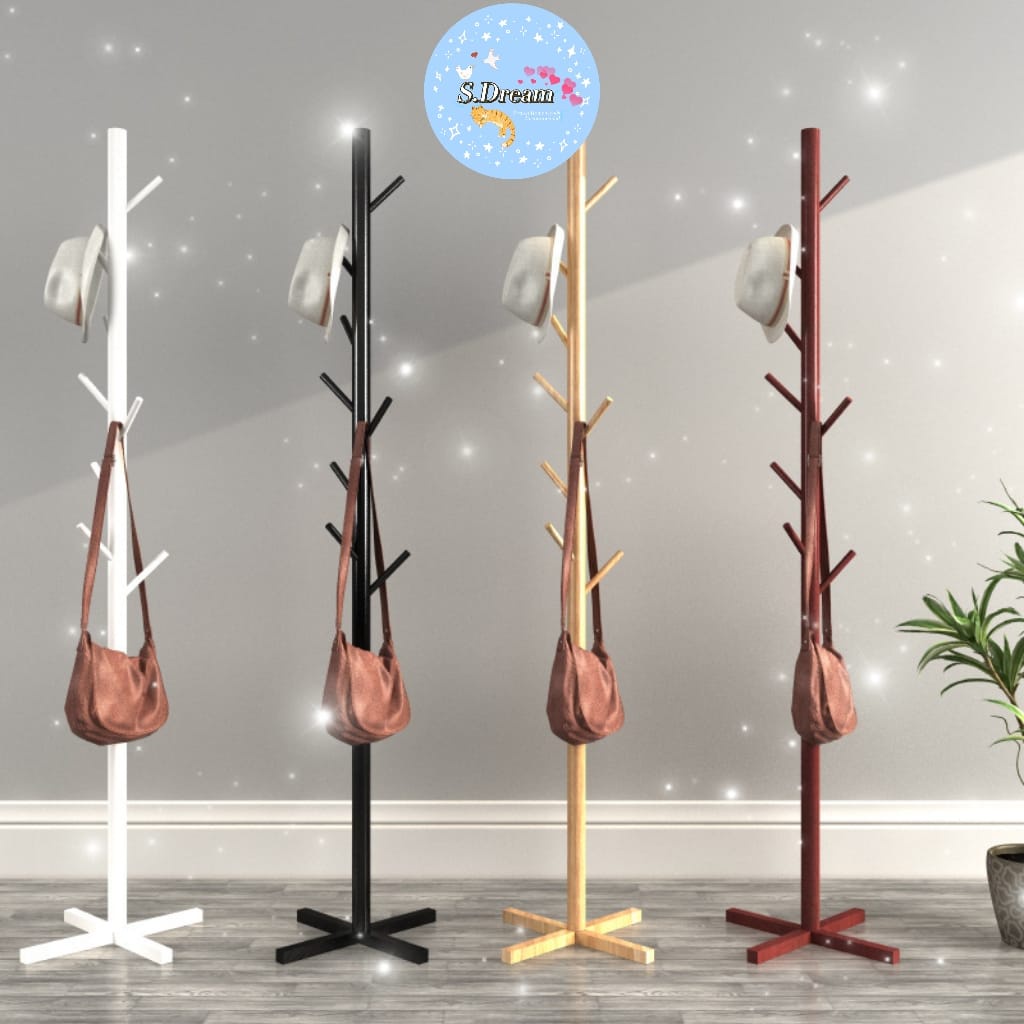 Sd หมวก Coat Rack Hanger Pole Wood Stand เสื้อผ้าแขวนเสื้อผ้ารัก Tiang ...