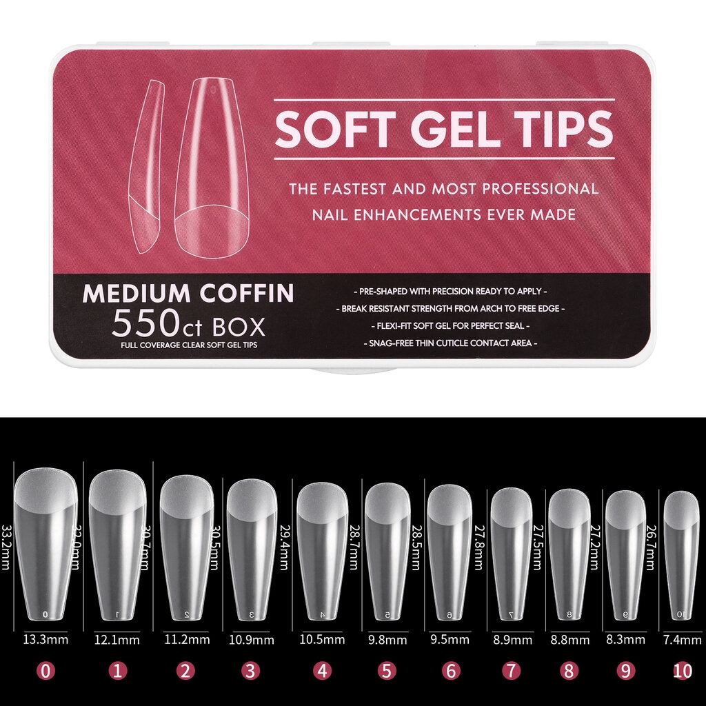 ((SOFT GEL TIPS)) *ฉลากแดง* ทรงบัลเล่ต์ 550ชิ้น เล็บปลอมสากบริเวณโคน ...