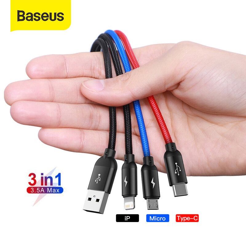 Baseus 3 in 1 for Type-C Micro USB iP to USB Charger Data Cable 1.2M ...