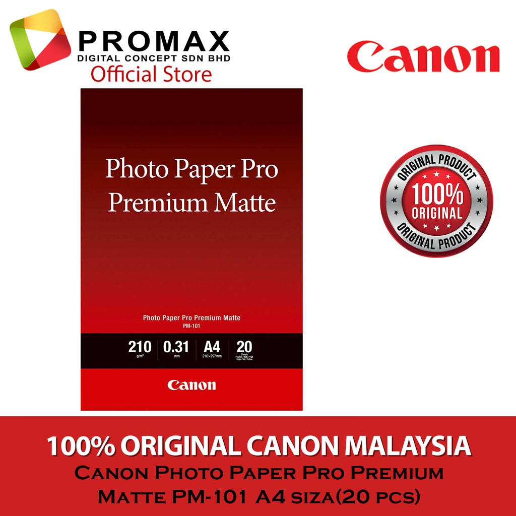กระดาษภาพถ่าย Canon 210gm Pro Premium Matte Paper PM-101 A4 (20 แผ่น ...