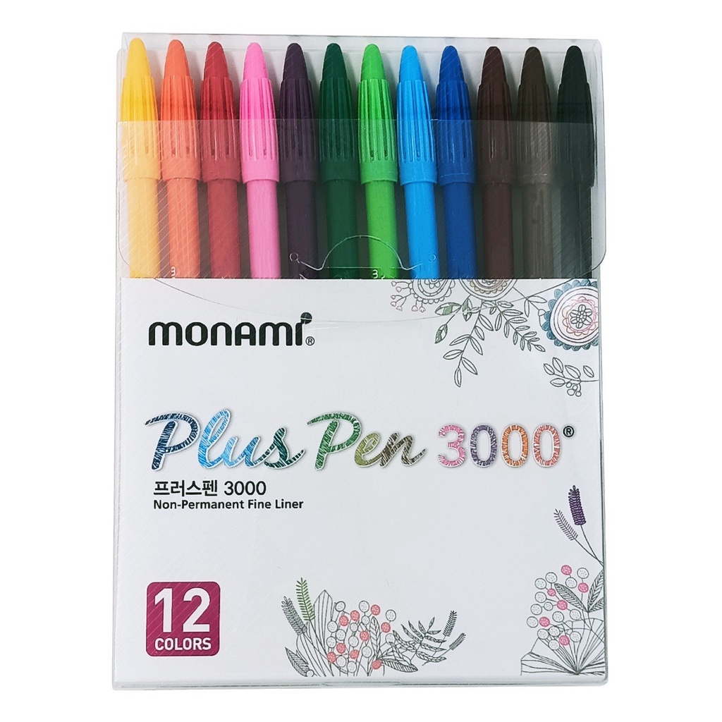 ปากกาสีน้ำ Plus Pen 3000 Monami ชุด 12สี MONAMI | Shopee Thailand