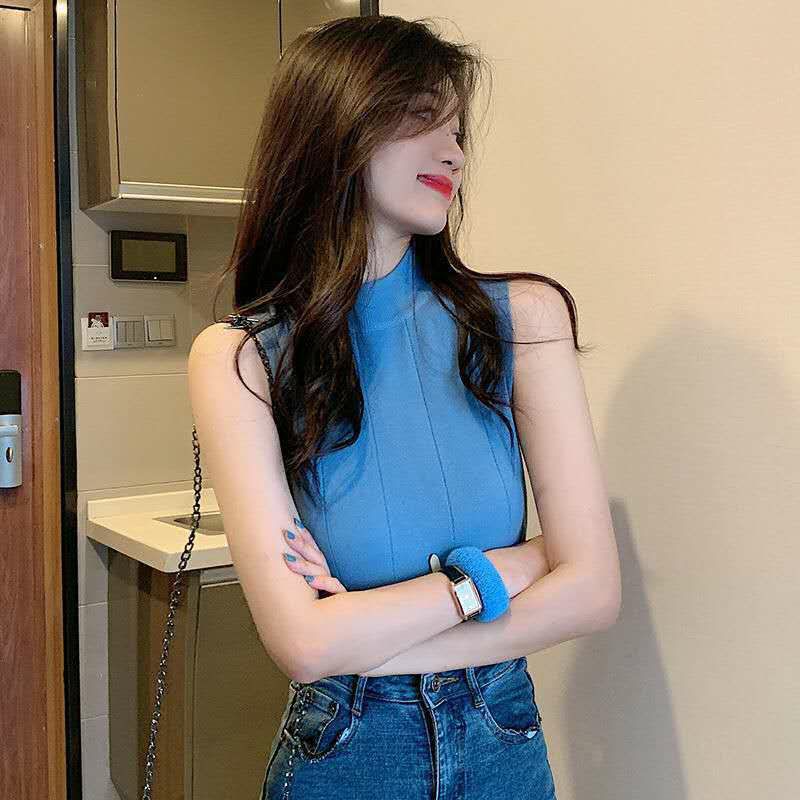 Ey_official#218#พร้อมส่งเสื้อไหมพรมผ้าร้องแขนกุดคอเต่า | Shopee Thailand