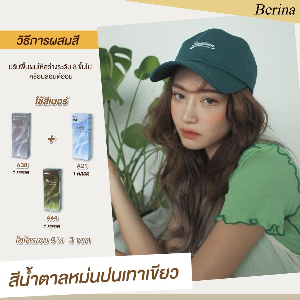 เบอริน่า เซตสี A38 + A 21 + A44 น้ำตาลหม่นปนเทาเขียว สีย้อมผม ครีมย้อม ...