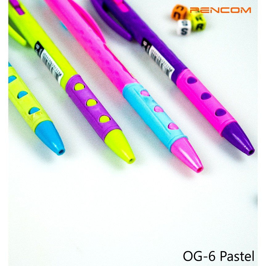 สีน้ำเงิน ปากกาหมึกแบบกด หัว 0.5 mm. Pencom OG06 ปากกาหมึกน้ำมันแบบกดแฟนซีทึบ Pascal Coloured ...