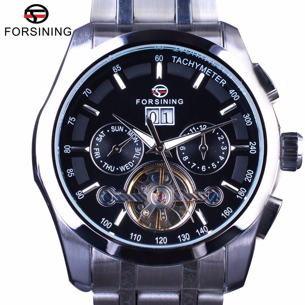 Forsining Luxury Business Male Wrist Watch Tourbillion Stainless Steel ...