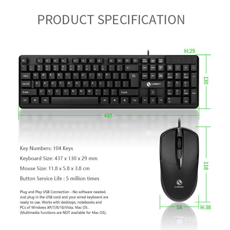 Limeide T13 104 Keys Basic Interface Game Gaming USB Keyboard and Mouse ...