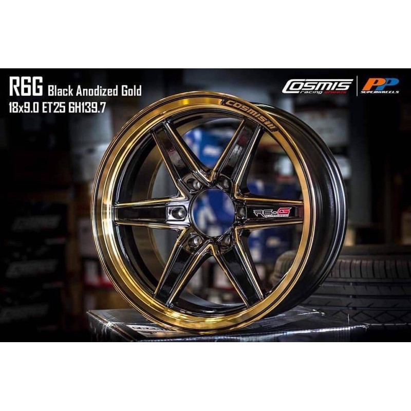 ล้อแม๊กซ์ R6G (Cosmis) ขอบ18” 6รู สีดำขอบทอง (แถมจุ๊บRay) ราคา/ชุด4ลูก ...