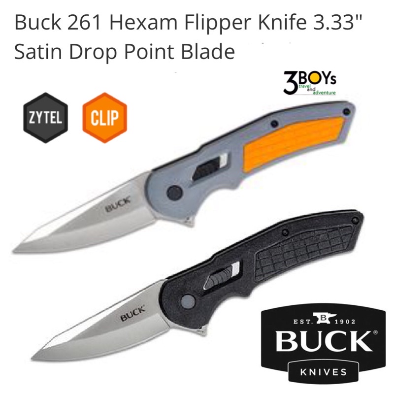 มีด Buck 261 Hexam Flipper Knife 3.33" ใบมีด Satin Drop Point, ด้ามจับ ...
