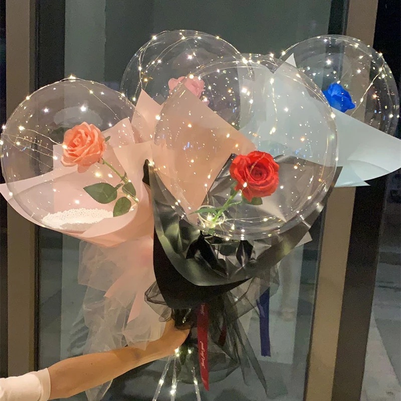 LED Rose Flower DIY Balloon Transparent Bobo Ball Rose Birthday ...