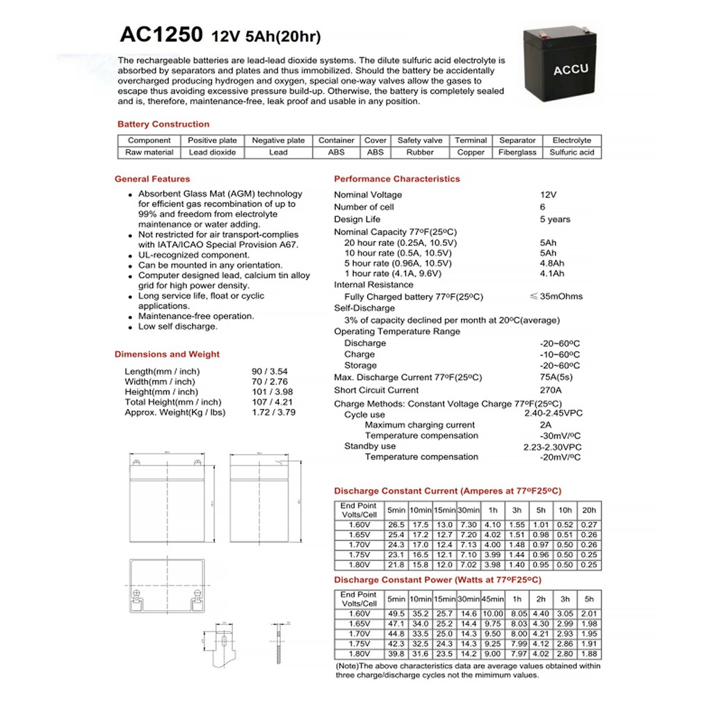 AC1250 แบตเตอรี่เเห้ง UPS เครื่องสำรองไฟ ACCU 12V 5AH | Shopee Thailand