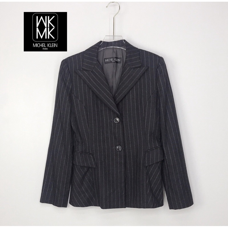 sold Blazer แบรนด์ Michel Klein Paris สีเทาเข้มลาย ผ้าผสม wool ซับทั้งตัว | Shopee Thailand