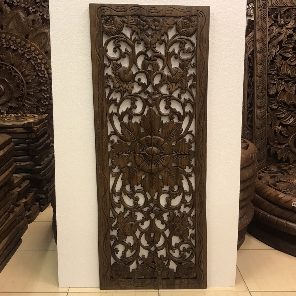 ( แบบที่ 2 ) แผ่นไม้สัก แกะสลัก ลายดอก ขนาด 35x90 cm. ของตกแต่งผนัง | Shopee Thailand