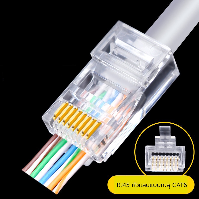 RJ45 หัวแลนแบบทะลุ CAT6 แพ็ค 100 ชิ้น #6040-RJ45-6 | Shopee Thailand
