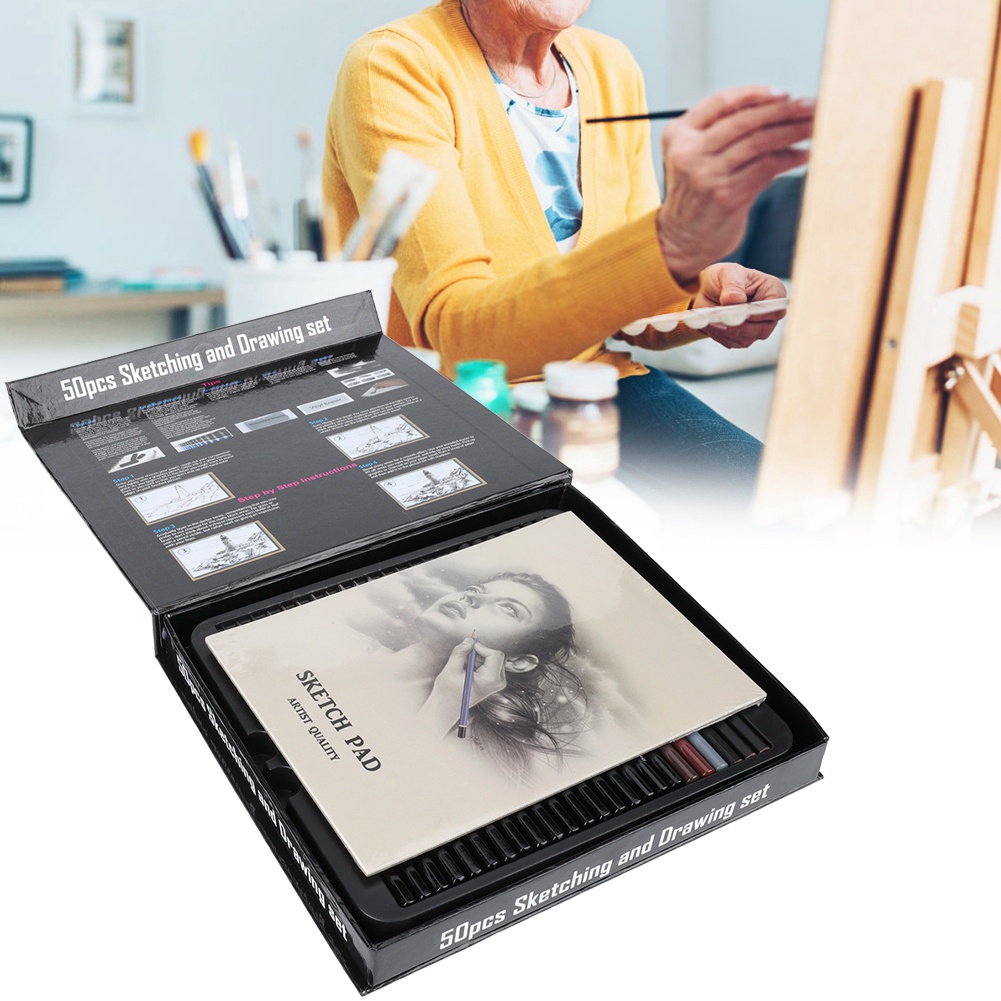 50pcs Professional Artist Sketching and Drawing Set Pencils Sketch ...