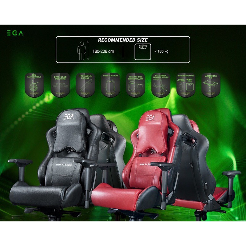 EGA GAMING SEAT TYPE-G3/รับน้ำหนักได้ถึง 200 KG (แถมฟรีเสื้อ 1 ตัว ...