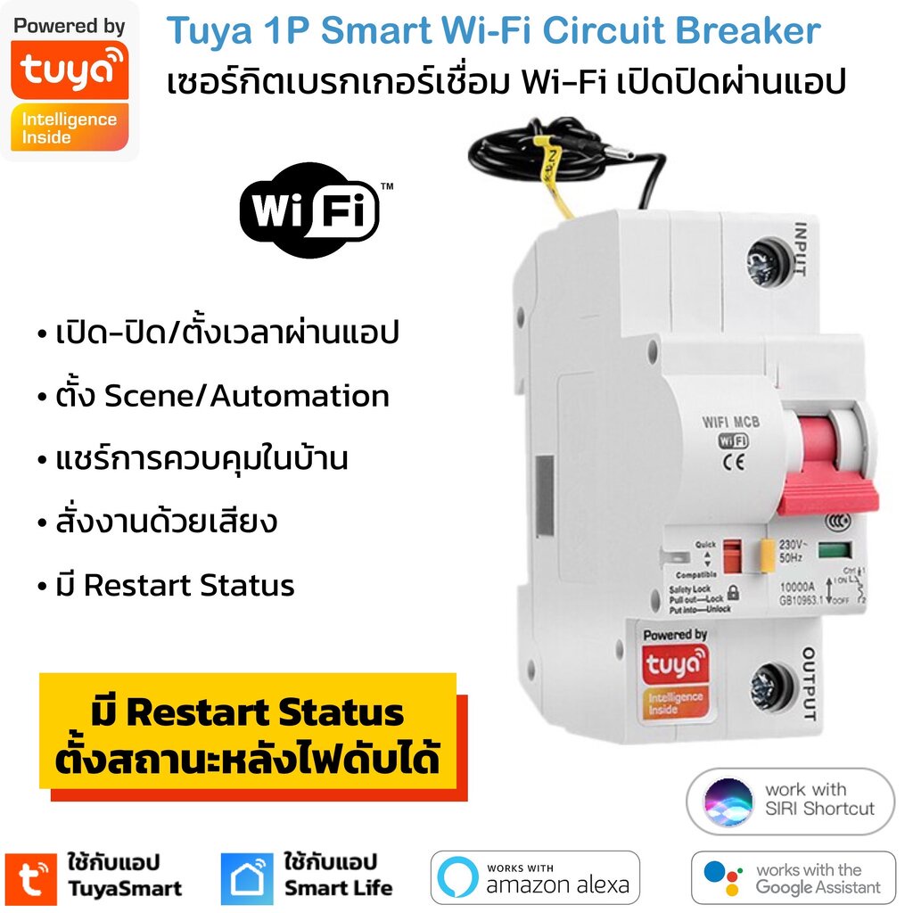 Tuya 1P Wi-Fi Circuit Breaker เซอร์กิตเบรกเกอร์สั่งเปิดปิด ตั้งเวลาผ่าน ...